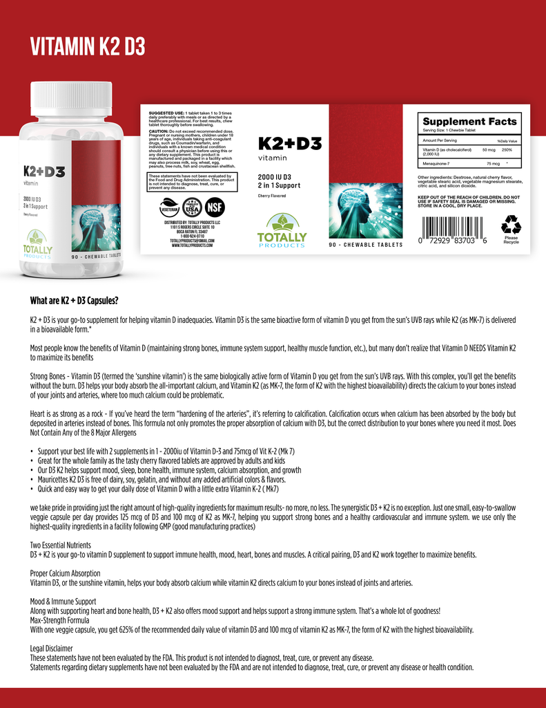 VITAMIN D-3 with K-2 Immune Support (90 chewable tablets)