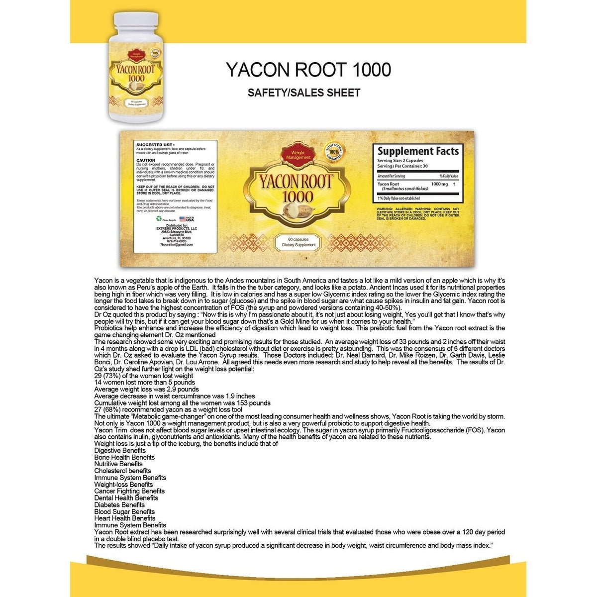 Yacon Root Extract Natural Weight Loss Supplement
